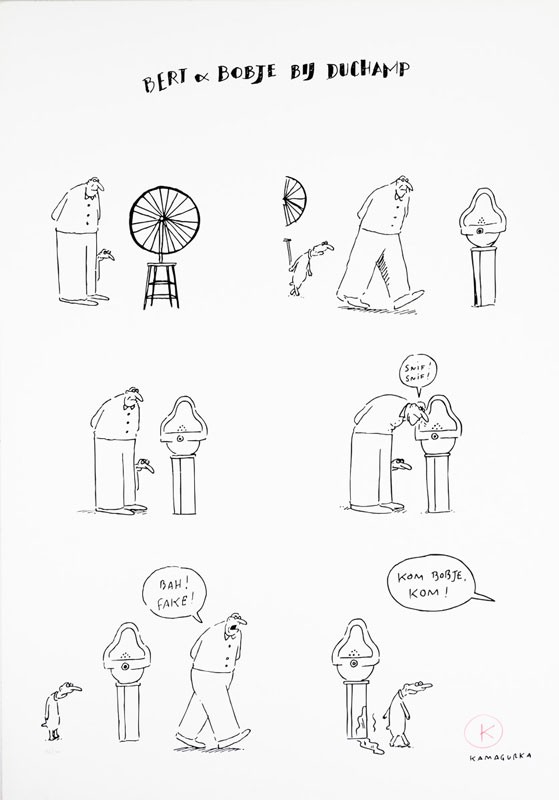Illustration "Bert & Bobje bij Duchamp" by Kamagurka | Griffioen Grafiek